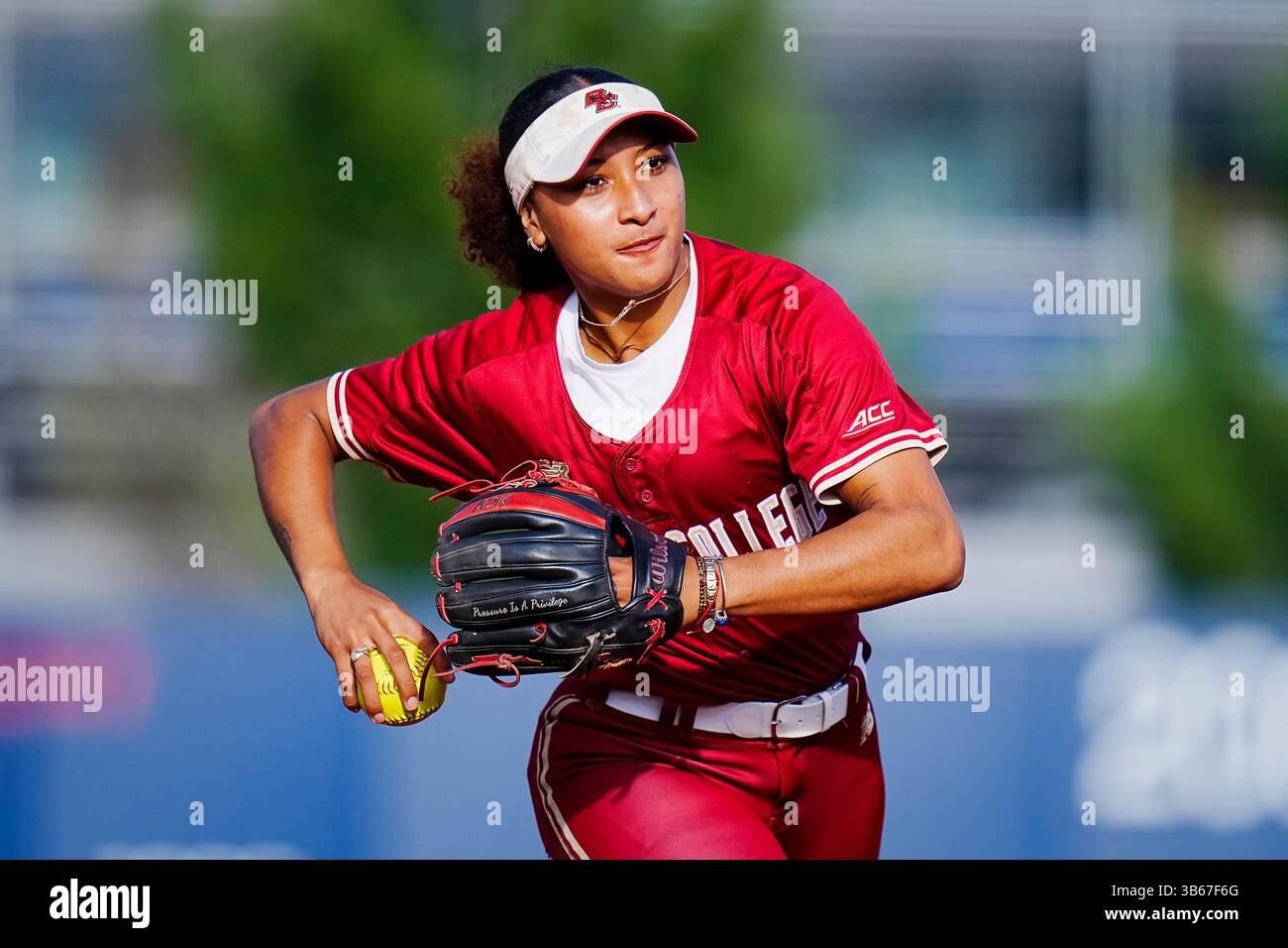 Boston College Eagles second baseman Emma Jackson (42) warms up before ...