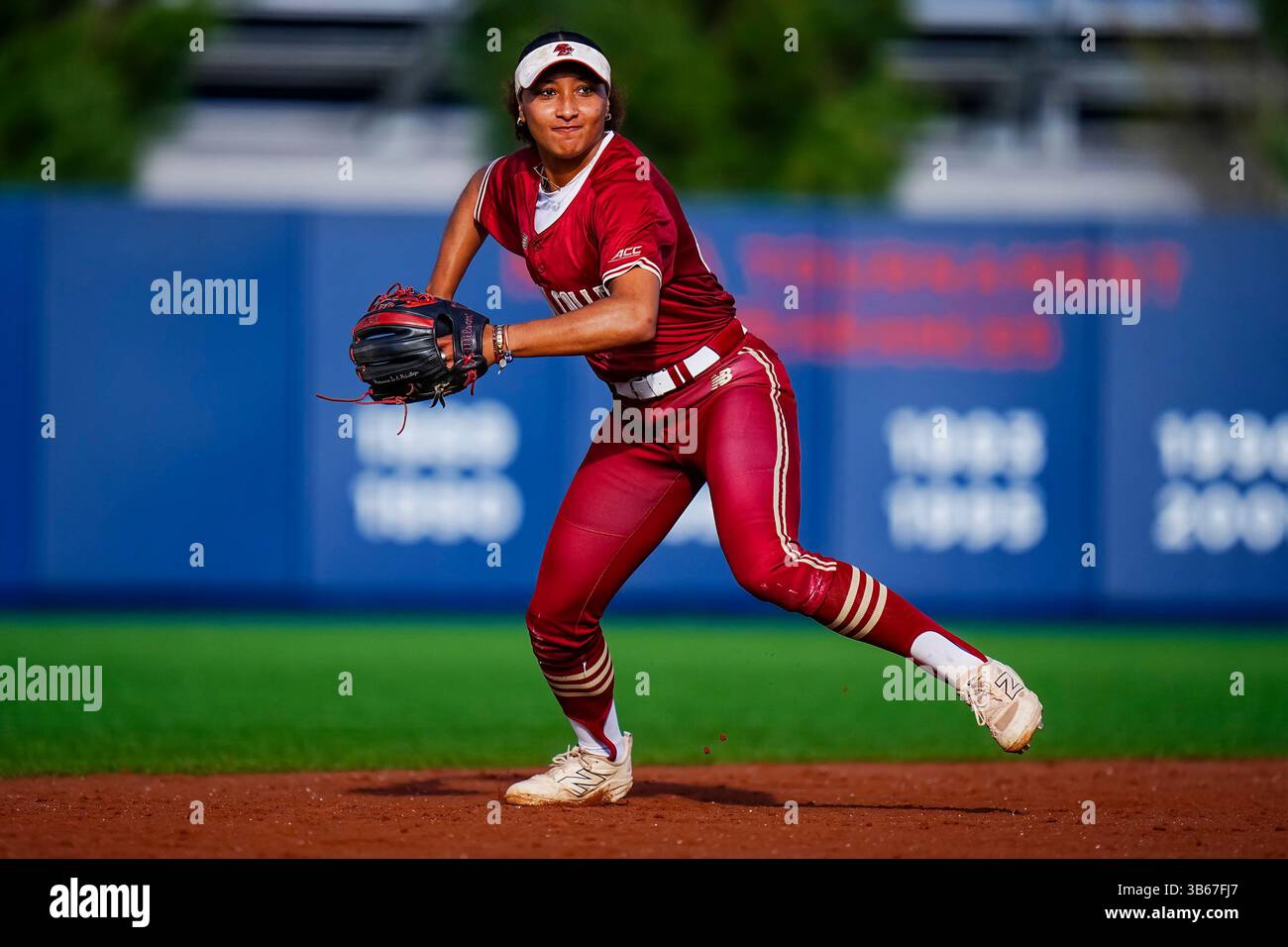 Boston College Eagles second baseman Emma Jackson (42) warms up before ...