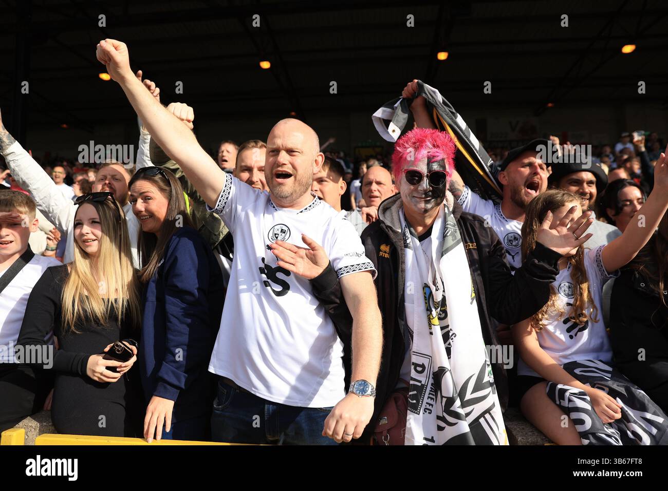 Port Vale fans celebrate promotion after the final whistle of the Sky ...