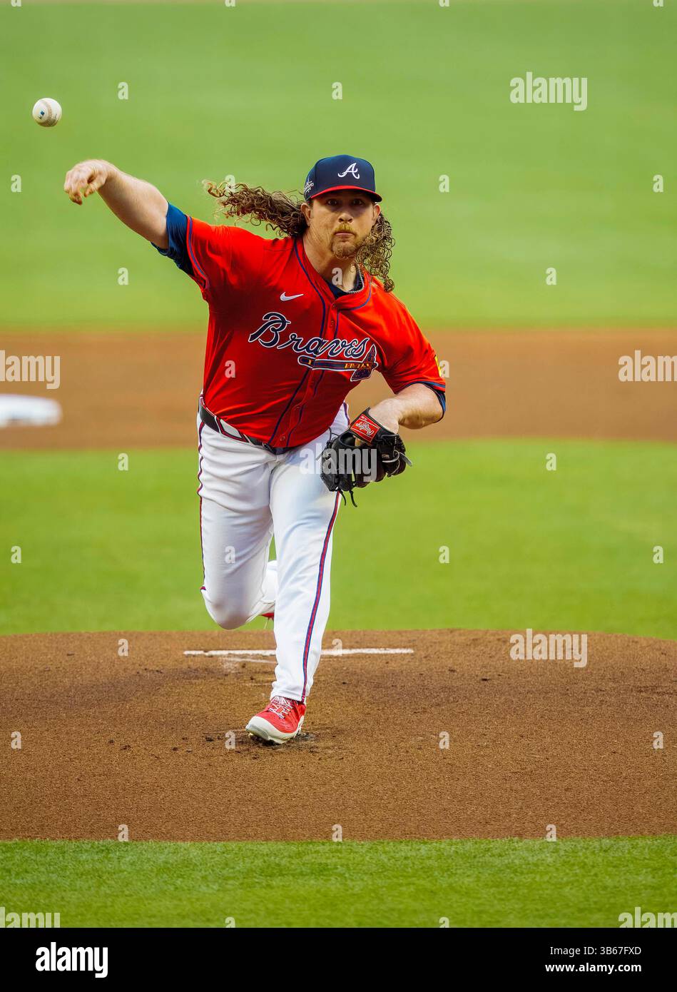 May 2, 2025, Cumberland, Ga, USA: Atlanta Braves pitcher GRANT HOLMES ...