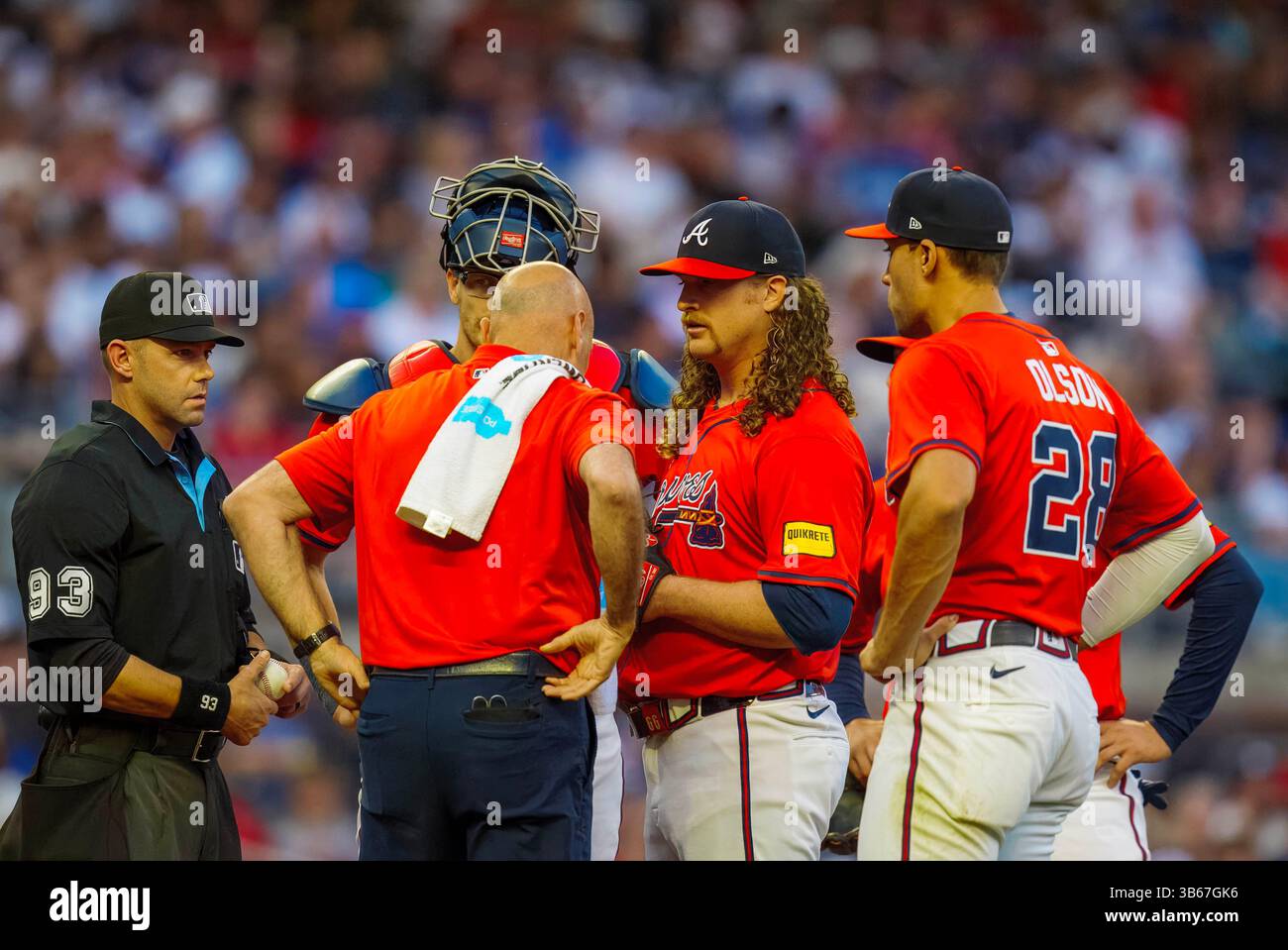 May 2, 2025, Cumberland, Ga, USA: Atlanta Braves pitcher GRANT HOLMES ...