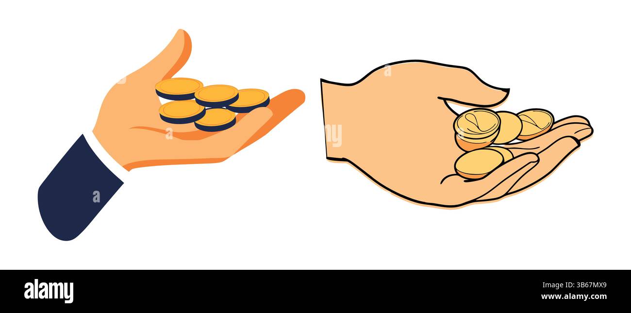 Hand Giving and Receiving Coins: Business Transaction Image Stock ...