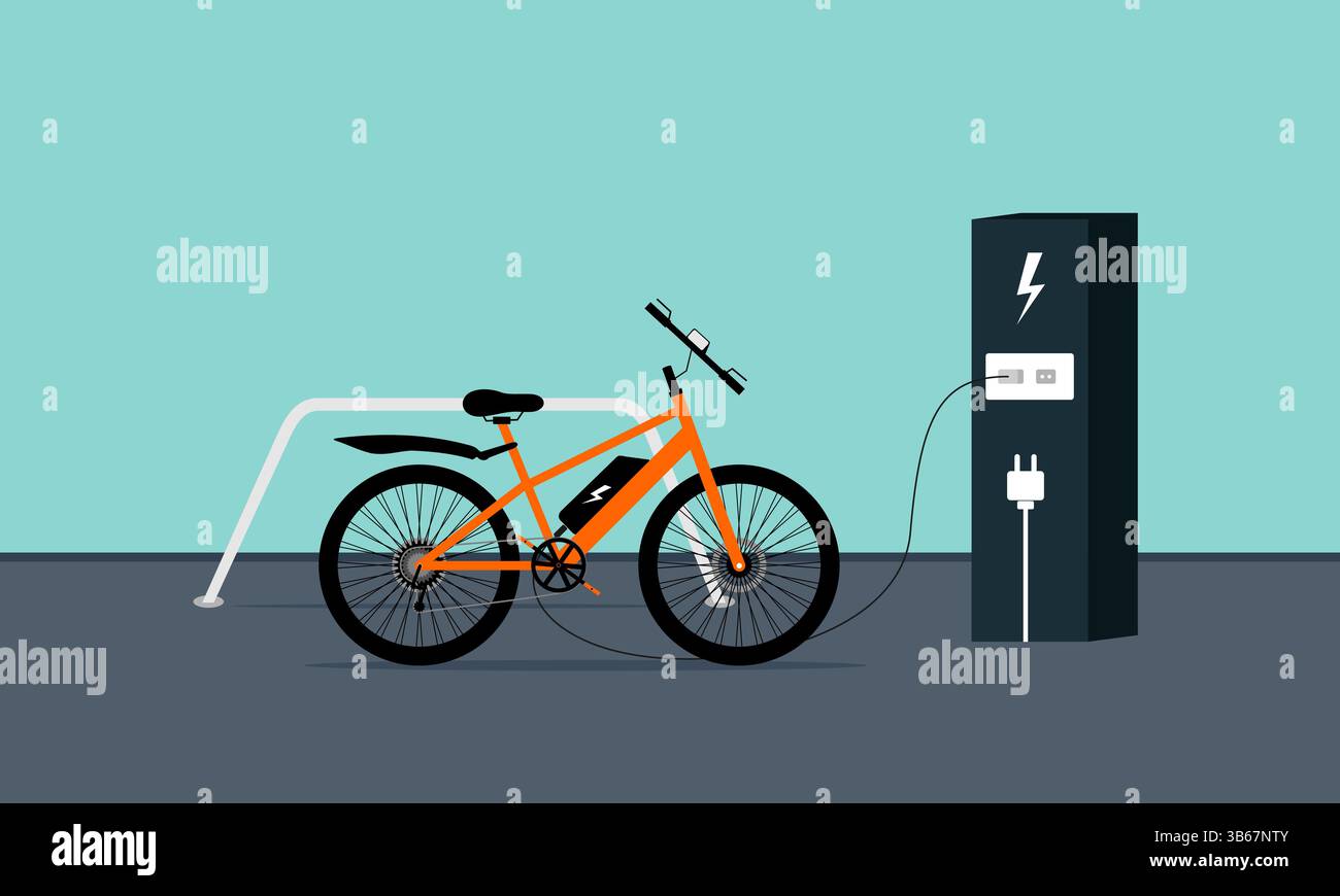 E-bike with charging station, Electric cycle charging on the charging ...