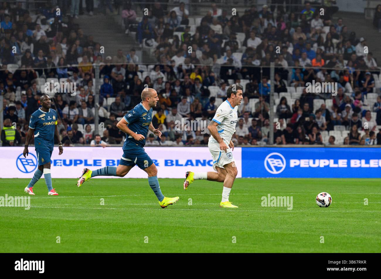 Robert Pires and Benoit Cheyrou during the 125th anniversary Olympique de Marseille ceremony at ...