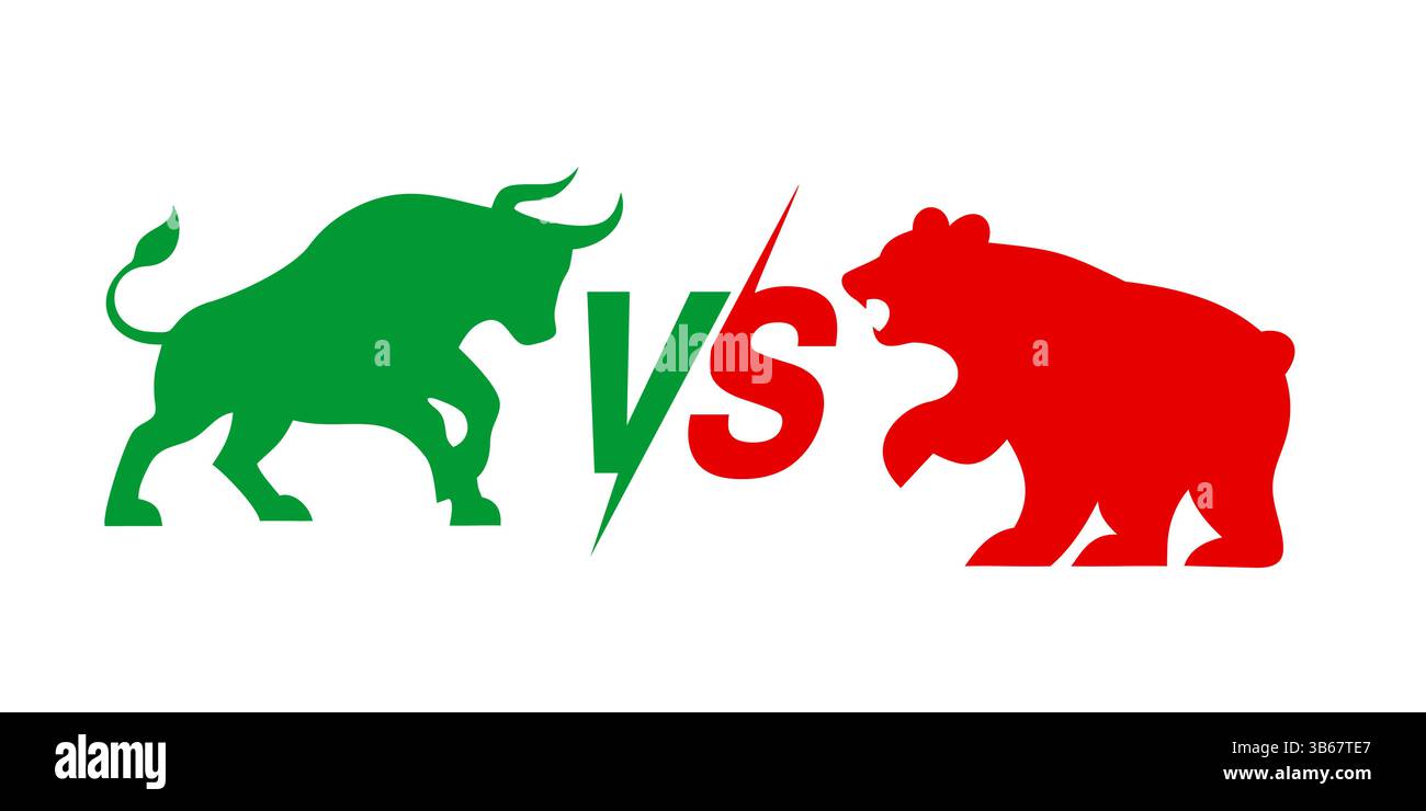 Bull vs bear stock market icon, green bullish versus red bearish trend ...