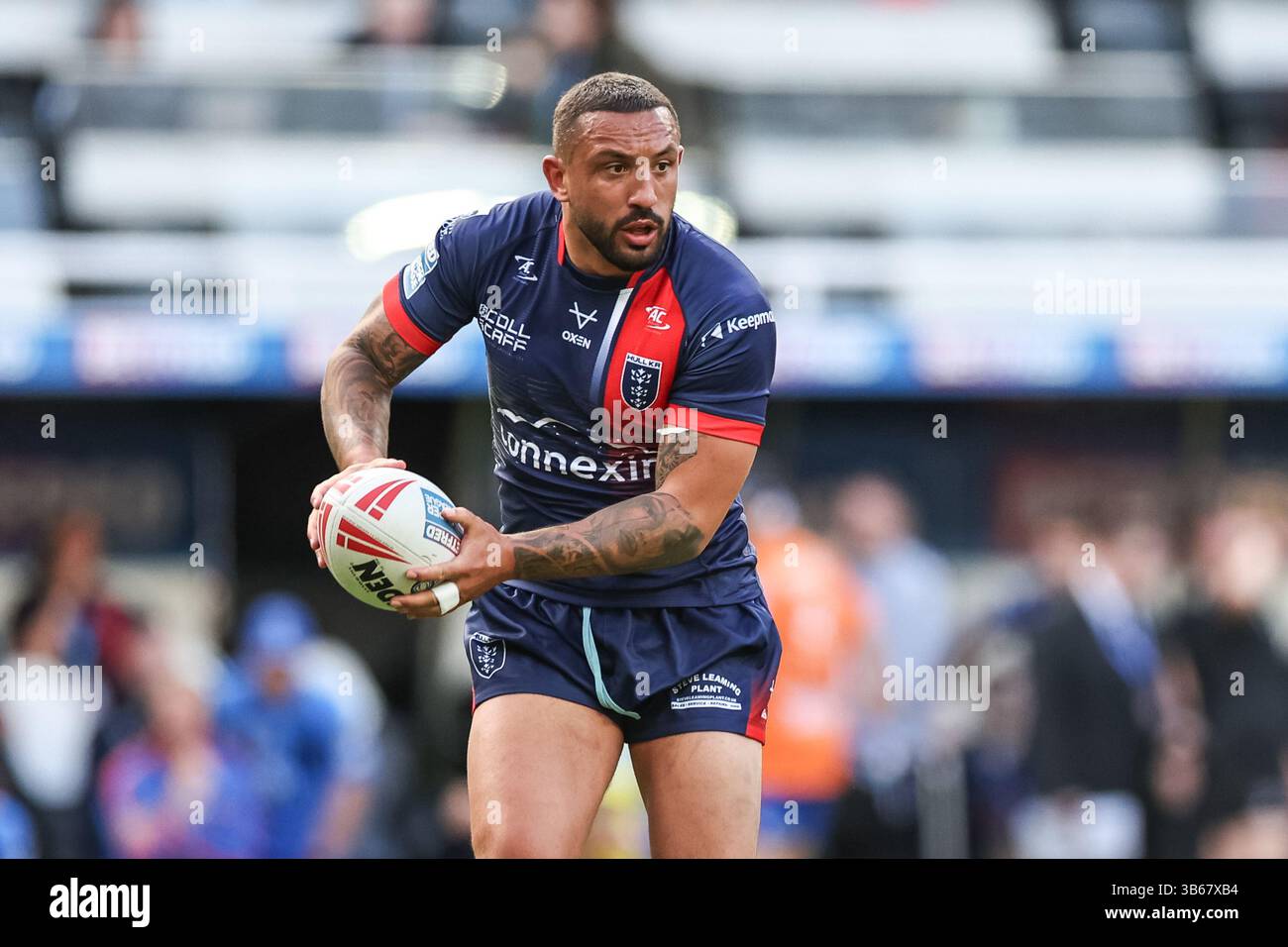 Newcastle, UK. 03rd May, 2025. Elliot Minchella of Hull KR breaks with ...