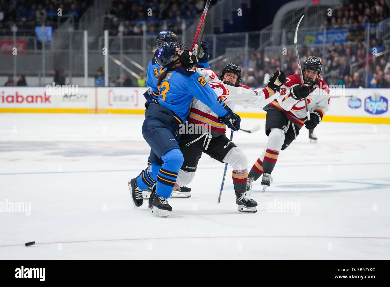Toronto, Canada. 03rd May, 2025. Toronto Sceptres' Megan Carter (23) and Ottawa Charge's Anna ...