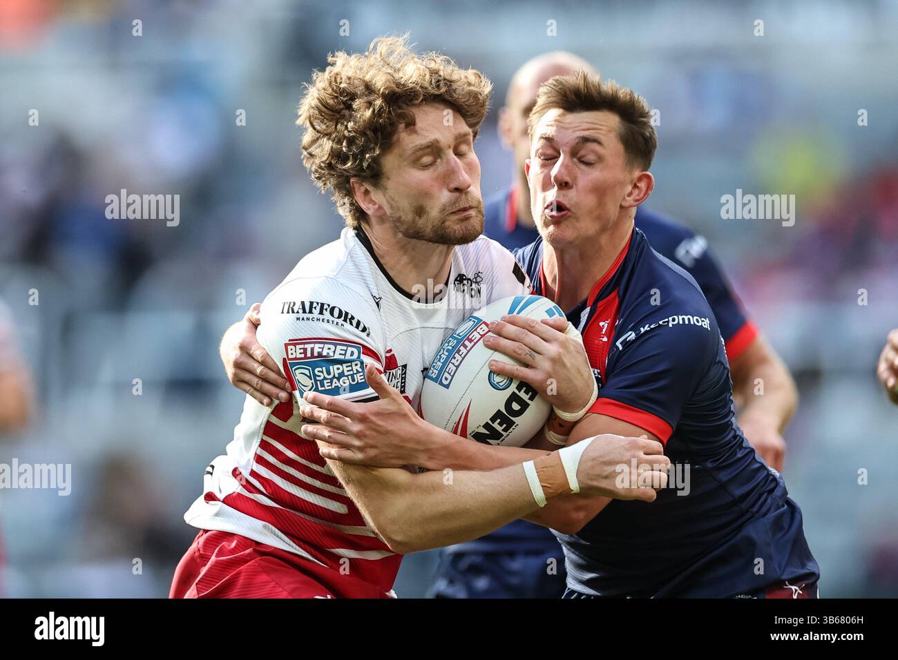 Newcastle, UK. 03rd May, 2025. Ethan Ryan of Salford Red Devils is ...