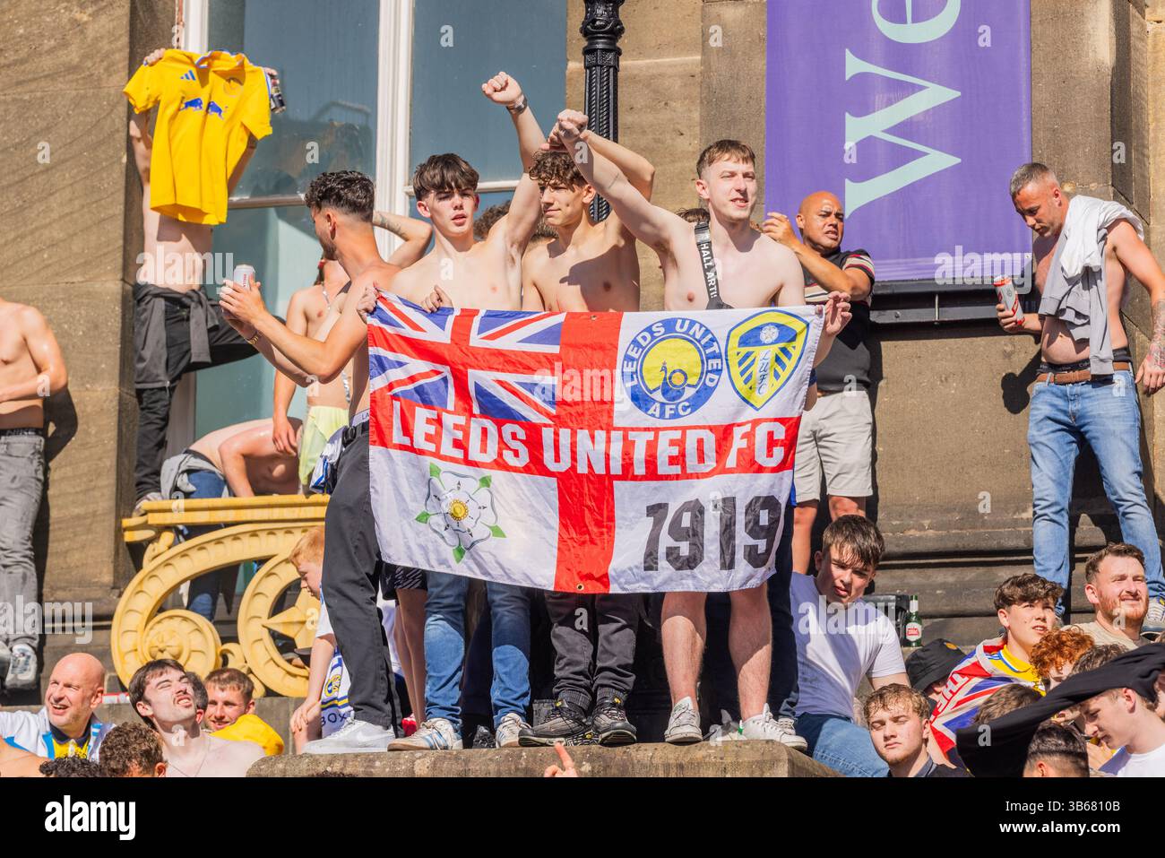 Leeds, UK. 03 MAY, 2025. Leeds fans celebrate in Millennium Square ...