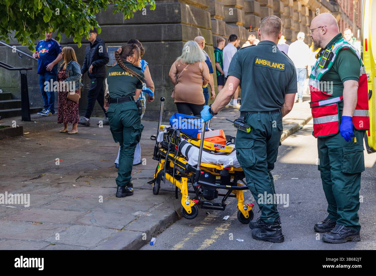 Leeds, UK. 03 MAY, 2025. Ambulance crews arrive as 2 people are knocked ...
