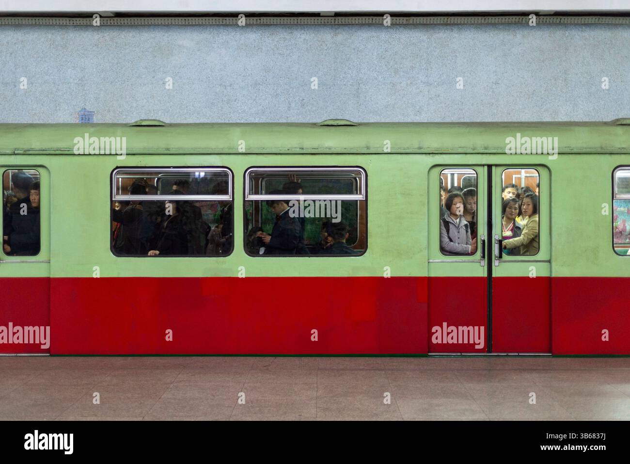 April 15, 2018, Pyongyang, North Korea: Locals on a trains of the ...