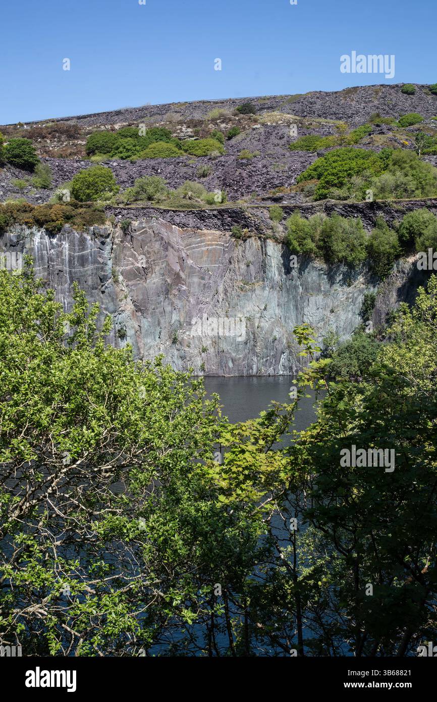 A view across one of the three flooded slate mines at Dorothea Quarry ...
