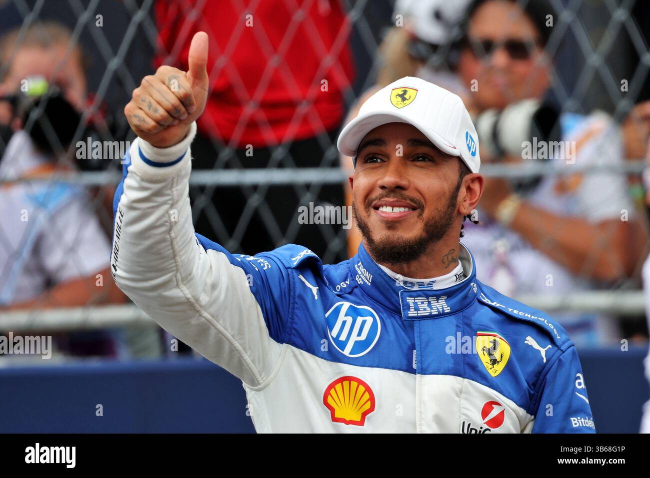 Lewis Hamilton (GBR) Ferrari celebrates his third position in Sprint ...