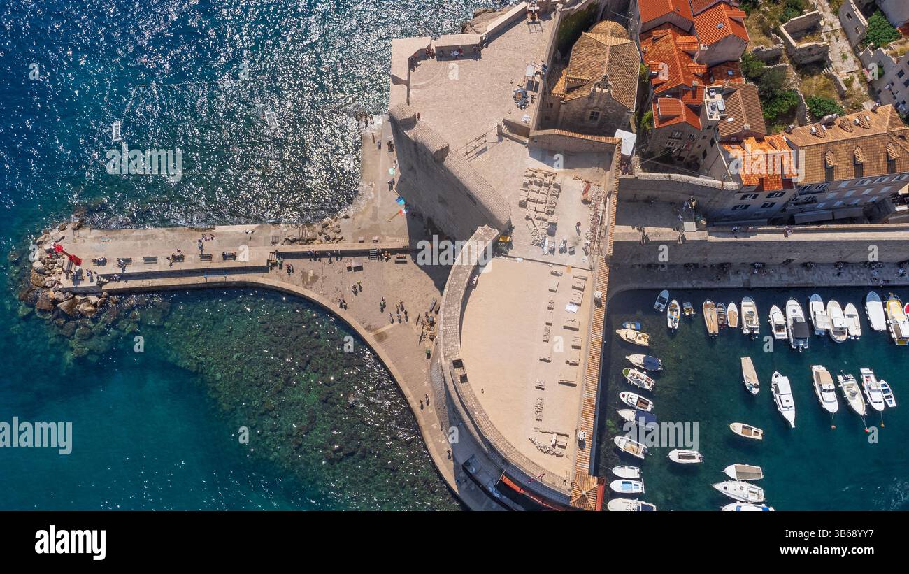 Aerial view of the tourist pier near the historic port of the tourist ...