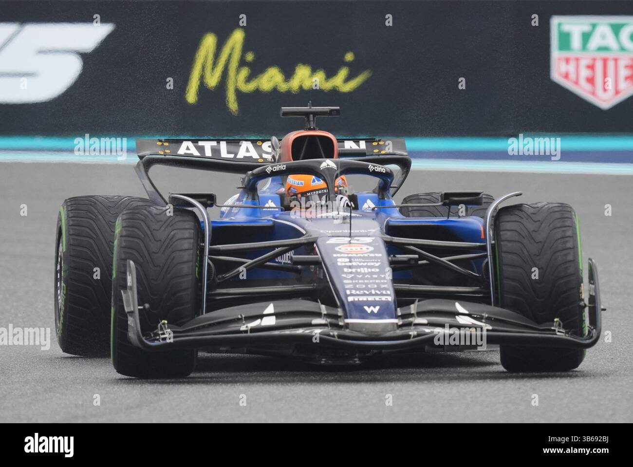 Williams driver Alexander Albon of Thailand steers his car during the ...
