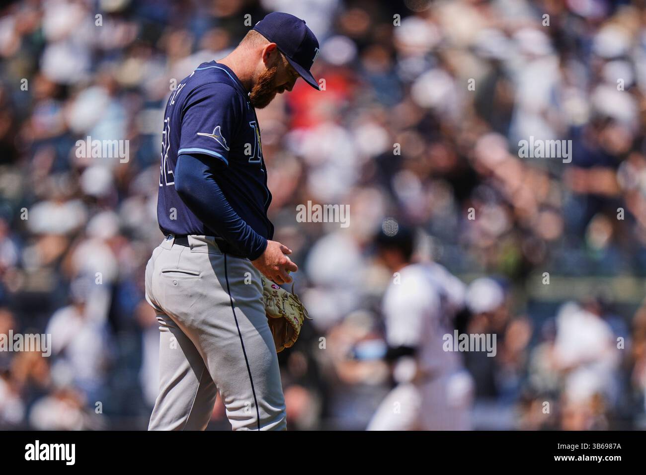 Tampa Bay Rays pitcher Zack Littell reacts as New York Yankees' Austin ...