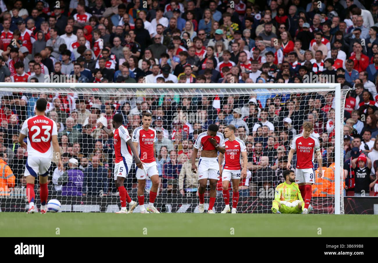 London, UK. 03rd May, 2025. David Raya (A) and Arsenal dejection after the second Bournemouth ...