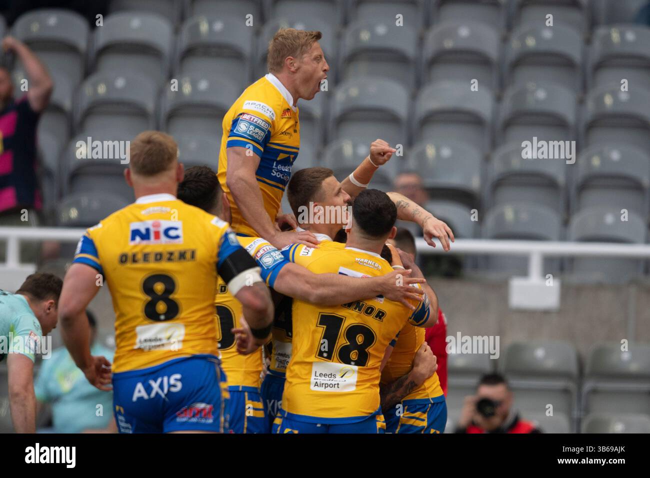 Leeds Rhinos Riley Lumb scores a try and celebrates during the BetFred ...