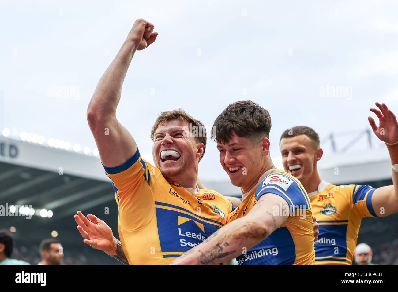 Newcastle, UK. 03rd May, 2025. Riley Lumb of Leeds Rhinos celebrates ...