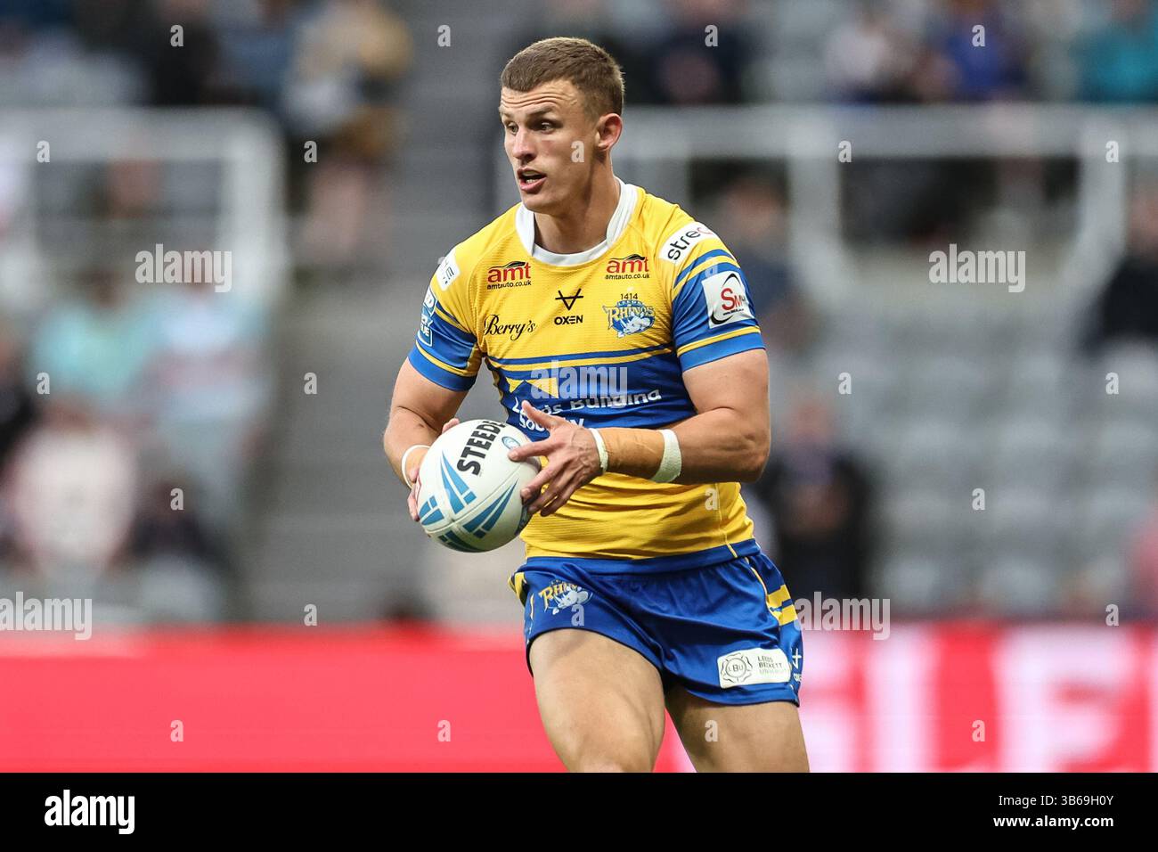 Ash Handley of Leeds Rhinos with the ball during the Betfred Magic ...