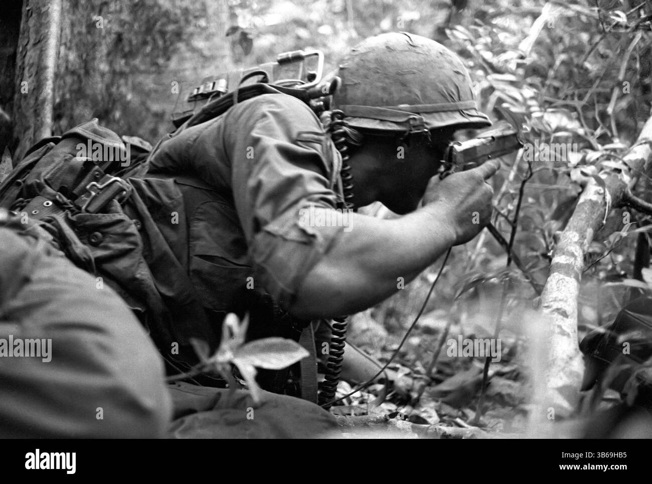 Radio operator (RTO) Pfc. Mike Farmer, Atlantic City, N.J., with a ...