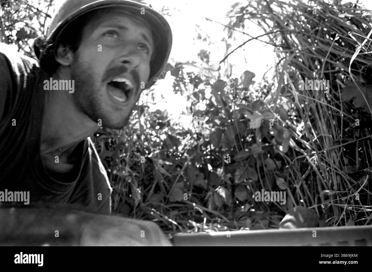 U.S. Army soldier screams during a firefight in the Hiep Duc Valley ...