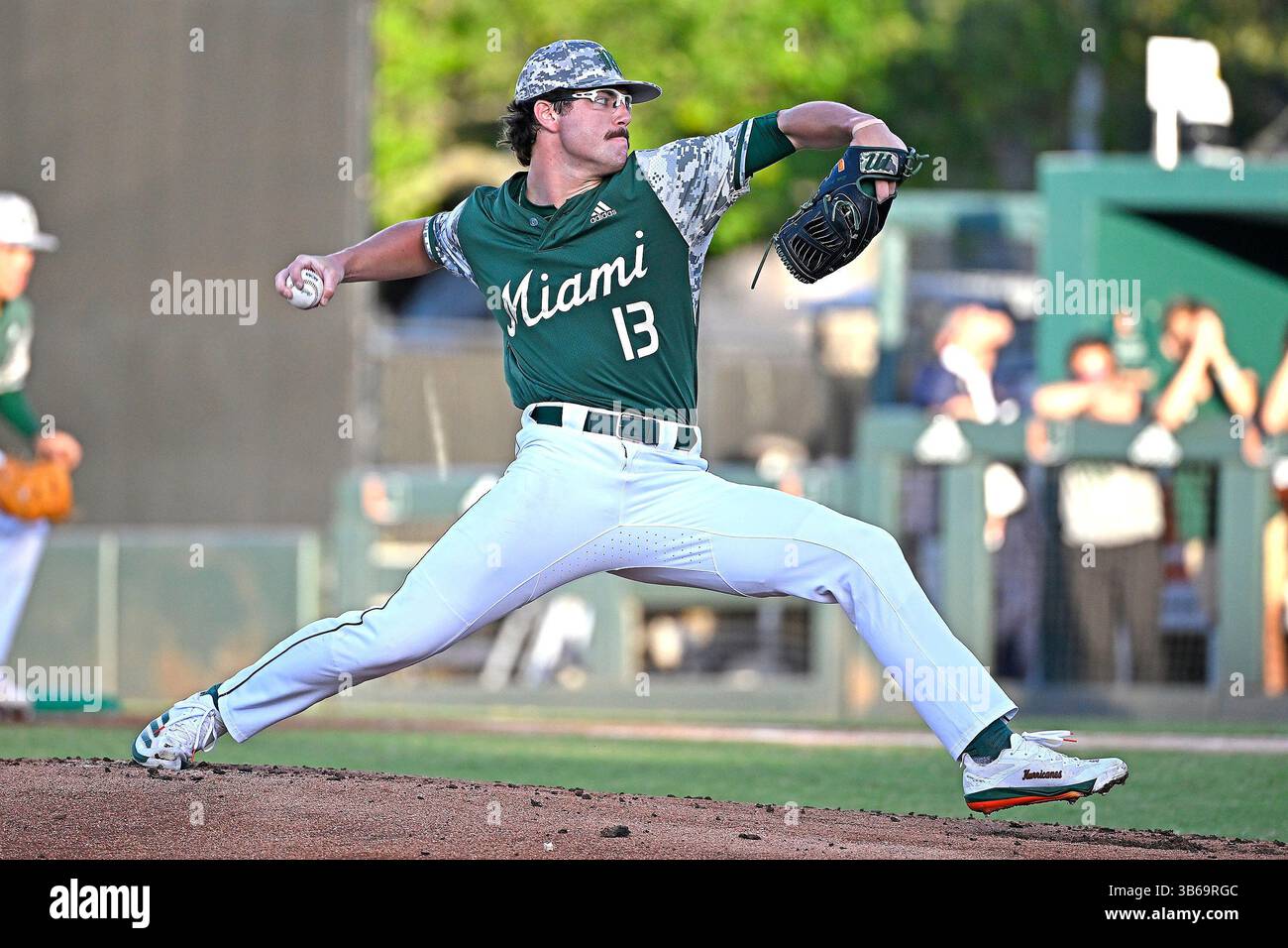 CORAL GABLES, FL - MAY 02: Miami right-handed pitcher Griffin Hugus (13 ...