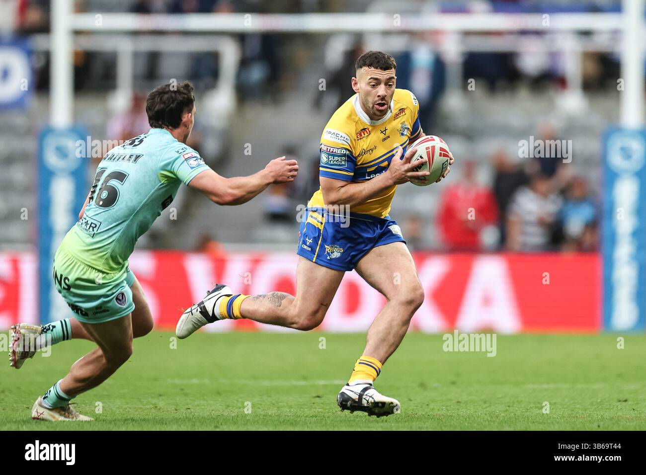 Newcastle, UK. 03rd May, 2025. Jake Connor of Leeds Rhinos breaks with ...