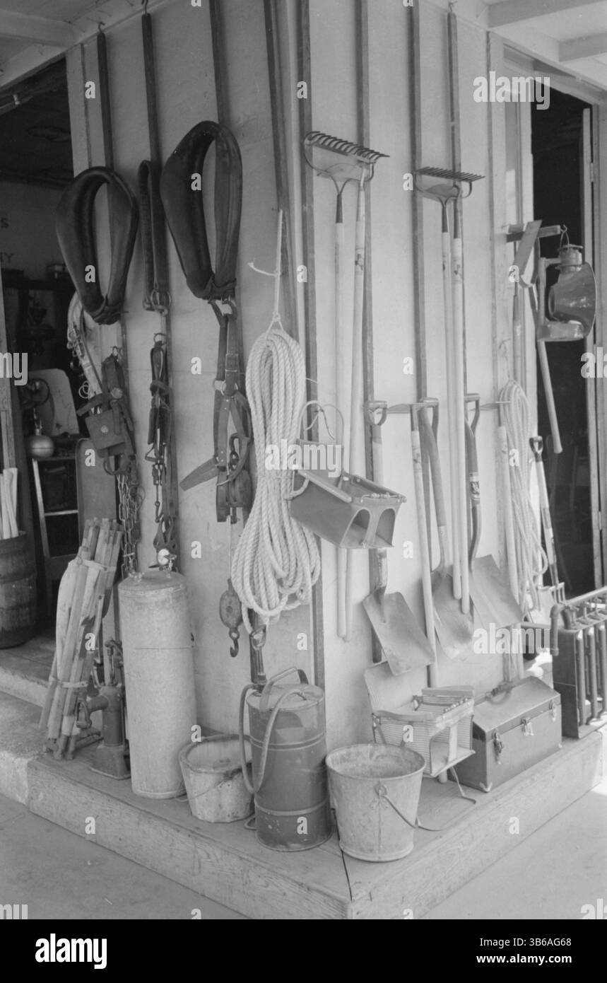 Display of gardening tools, San Antonio, Texas, 1939 Stock Photo - Alamy