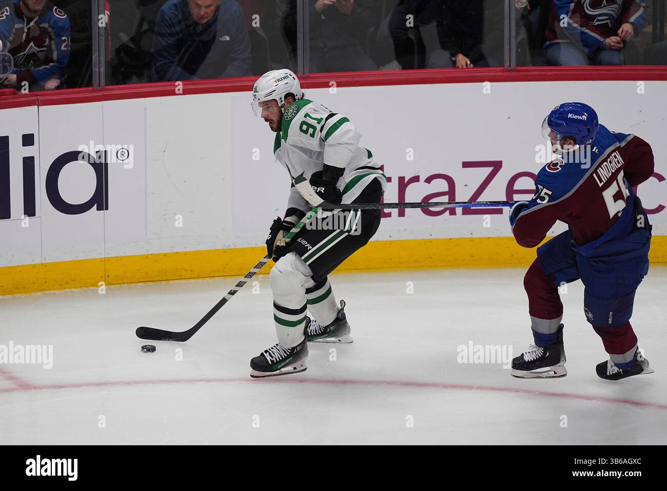 Dallas Stars center Tyler Seguin (91) and Colorado Avalanche defenseman ...