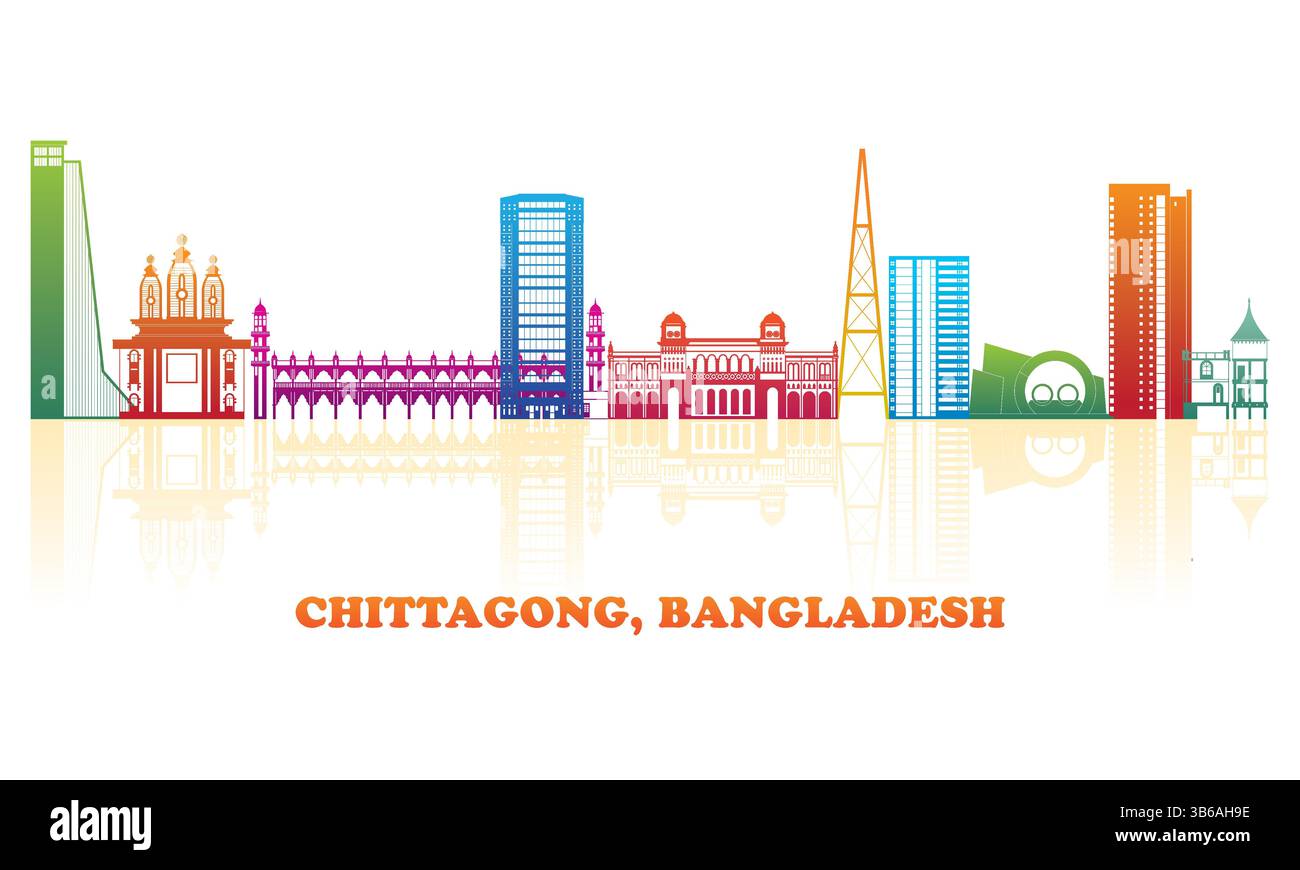 Colourfull Skyline panorama of city of Chittagong, Bangladesh - vector ...