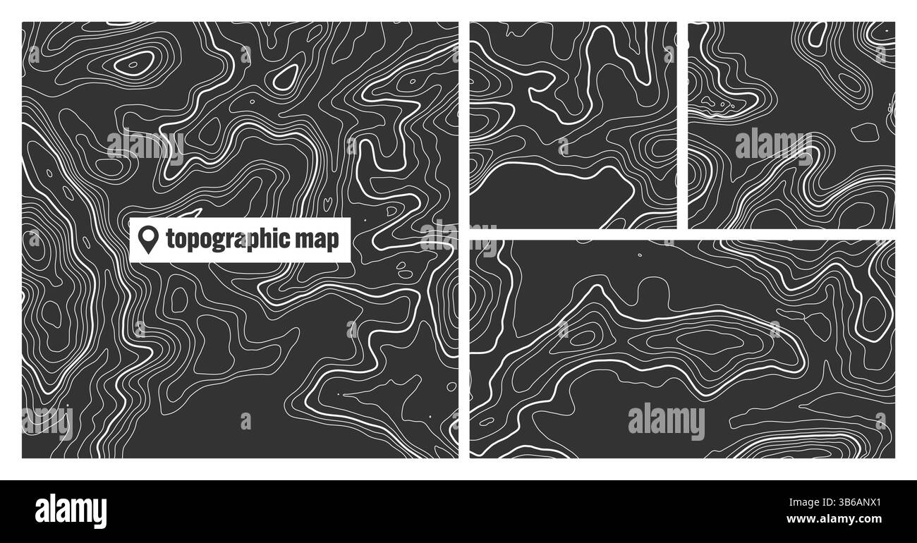 Colorful topographic map sets with contour lines. Geographic terrain ...