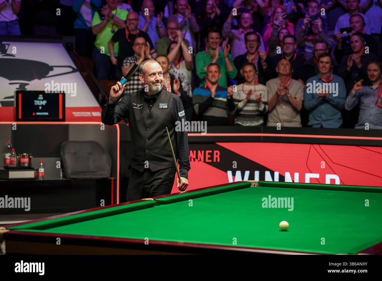 Sheffield, UK. 03rd May, 2025. Mark Williams of Wales celebrates 17-14 ...