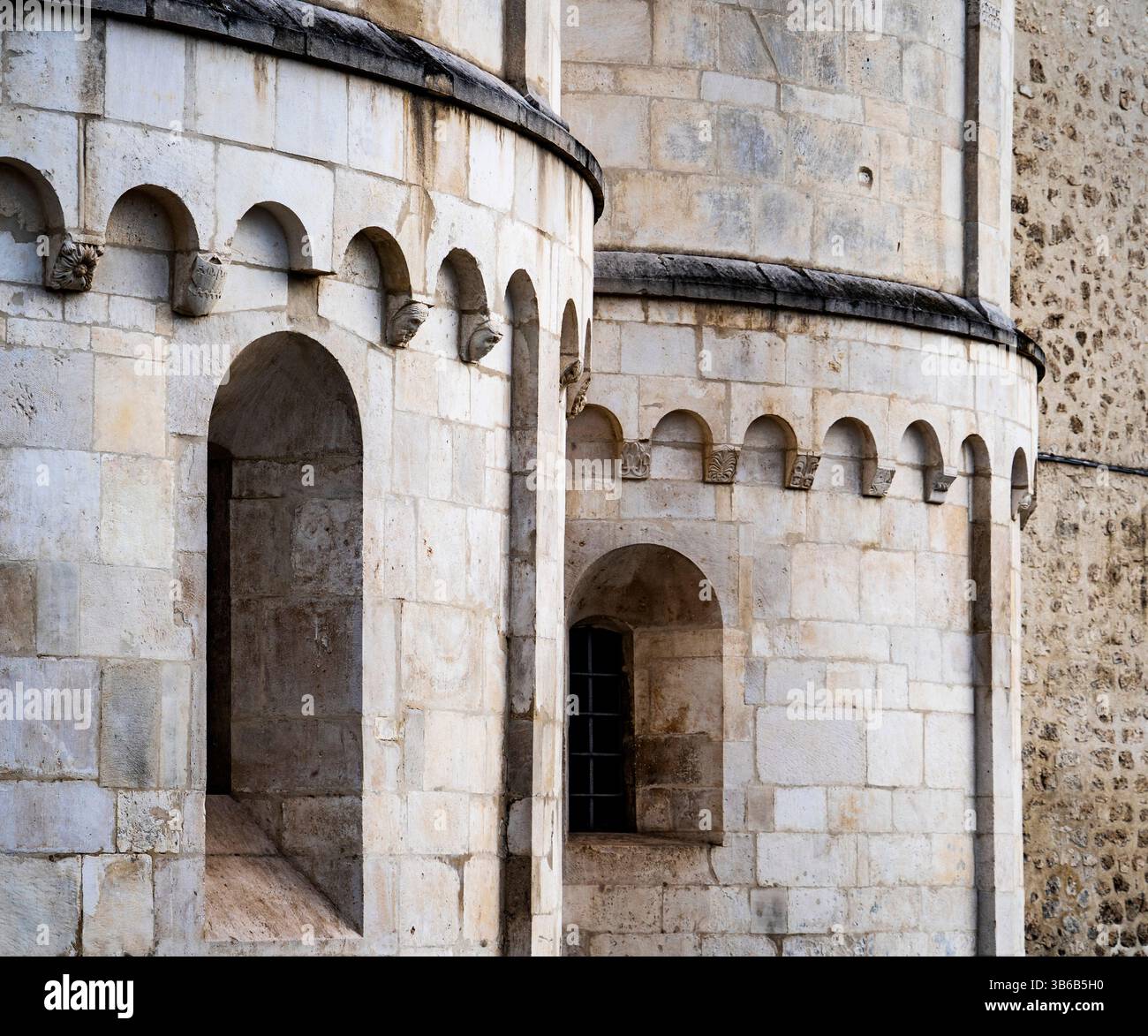 Close-up view of ancient stone architecture featuring arches and ...