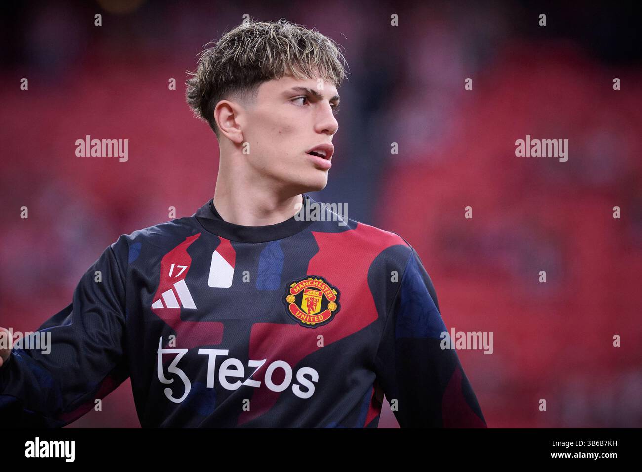 Bilbao, Spain. 01st May, 2025. Manchester United's Alejandro Garnacho ...