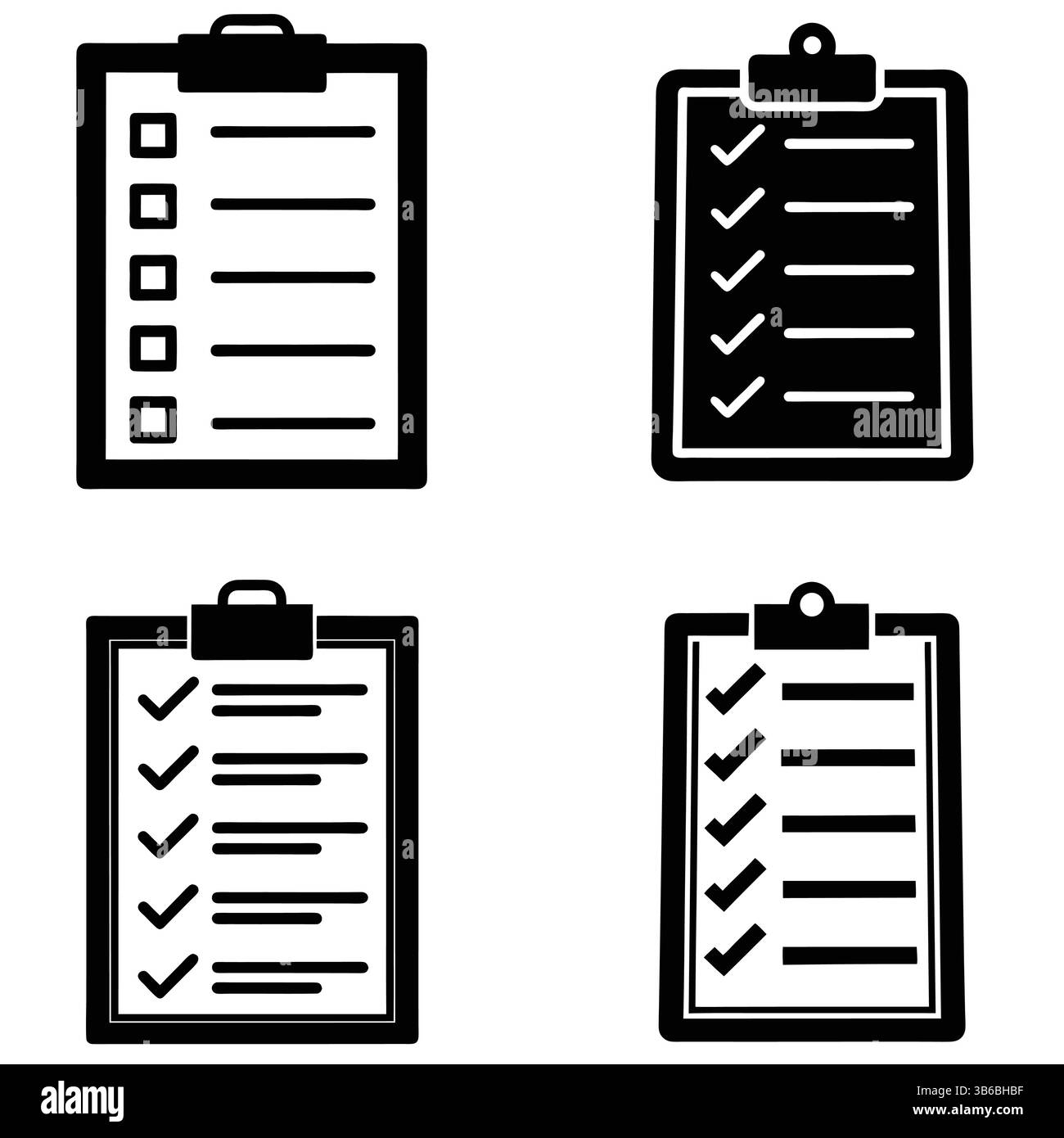 Simple Black and White Checklist Clipboard Icons Set Stock Vector Image ...