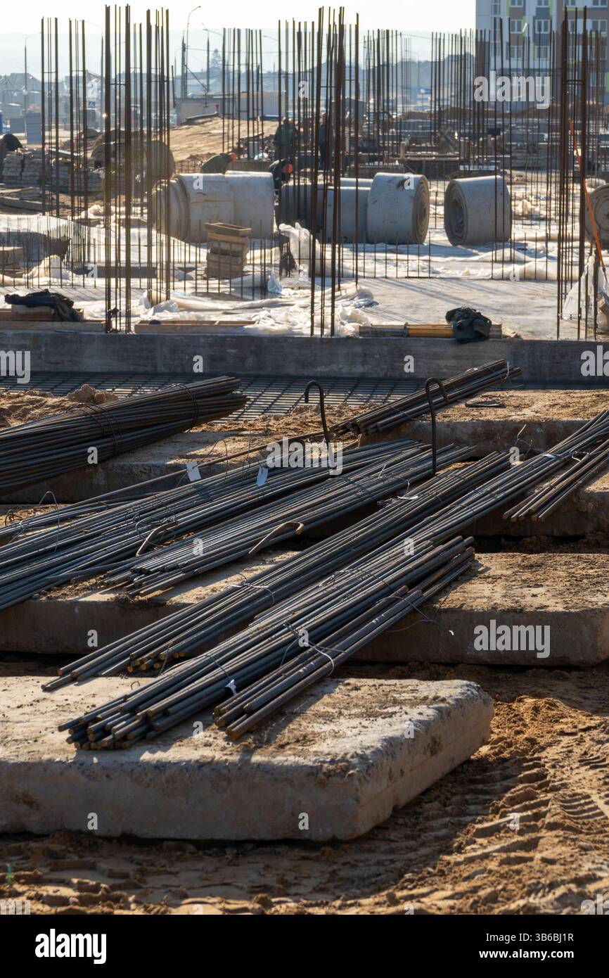 Stack of construction armature. Stock of building fittings on ...