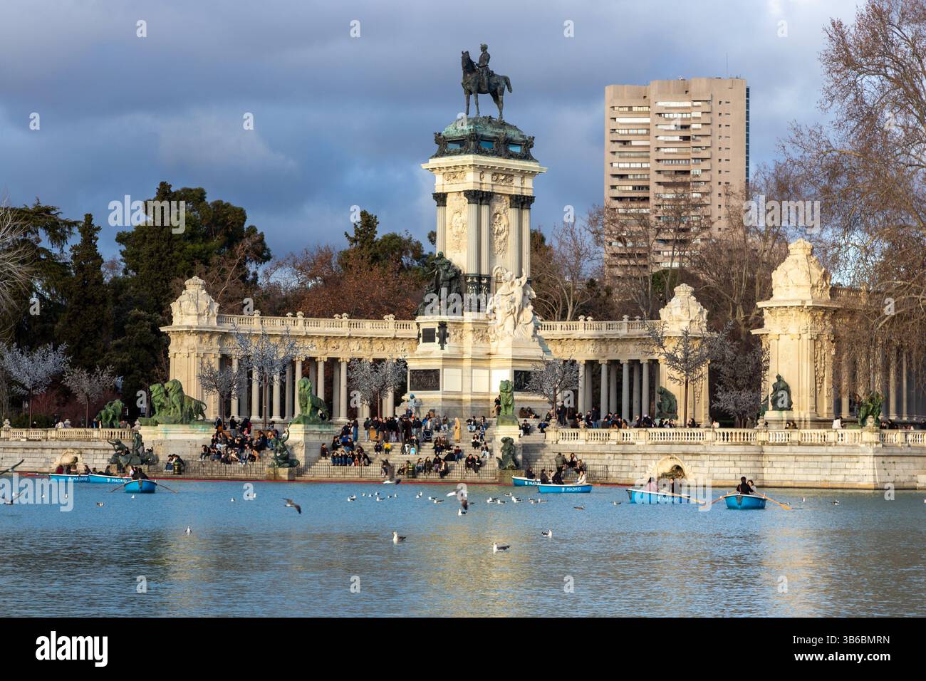 Famous El Retiro UNESCO World Heritage Urban Park Madrid Spain. People ...