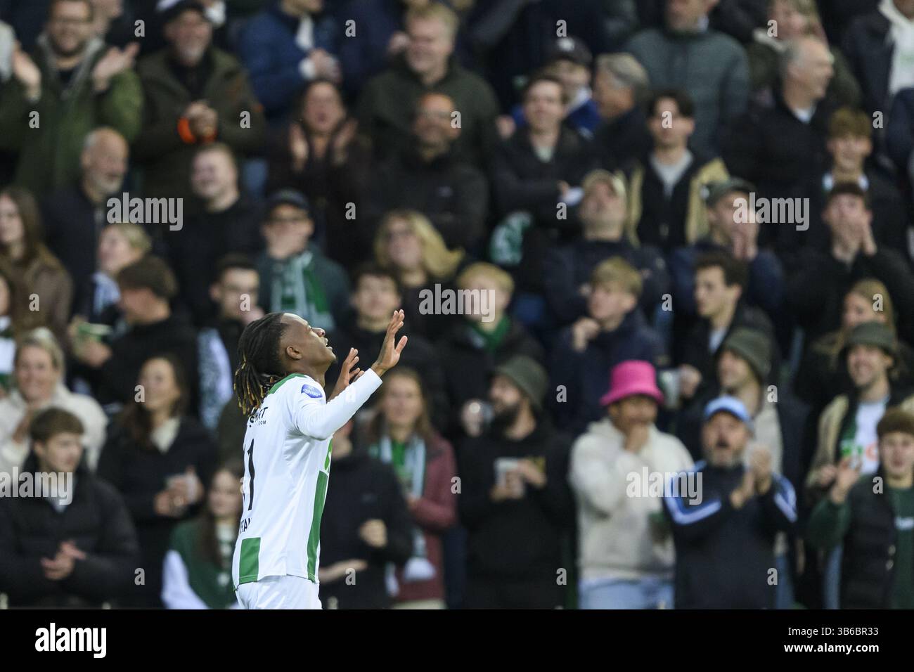 GRONINGEN - Noam Emeran of FC Groningen celebrates 3-0 during the Dutch ...
