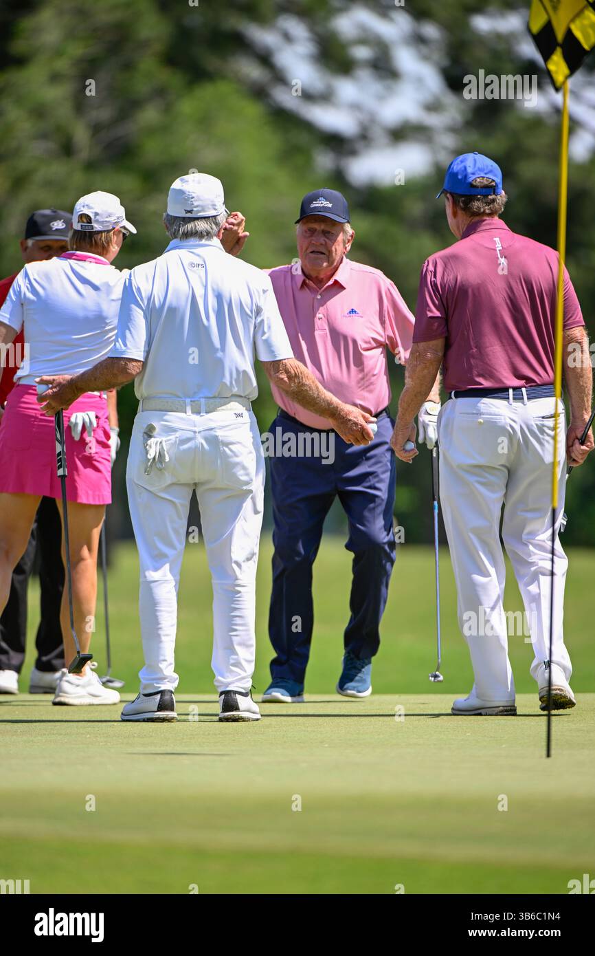 THE WOODLANDS, TX - MAY 03: Jack Nicklaus reacts to sinking his long ...
