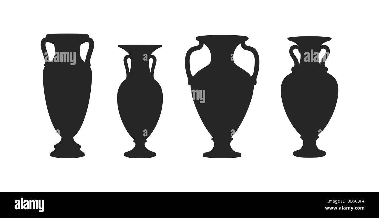 Silhouette set decorative vases shapes. Black vase collection ...
