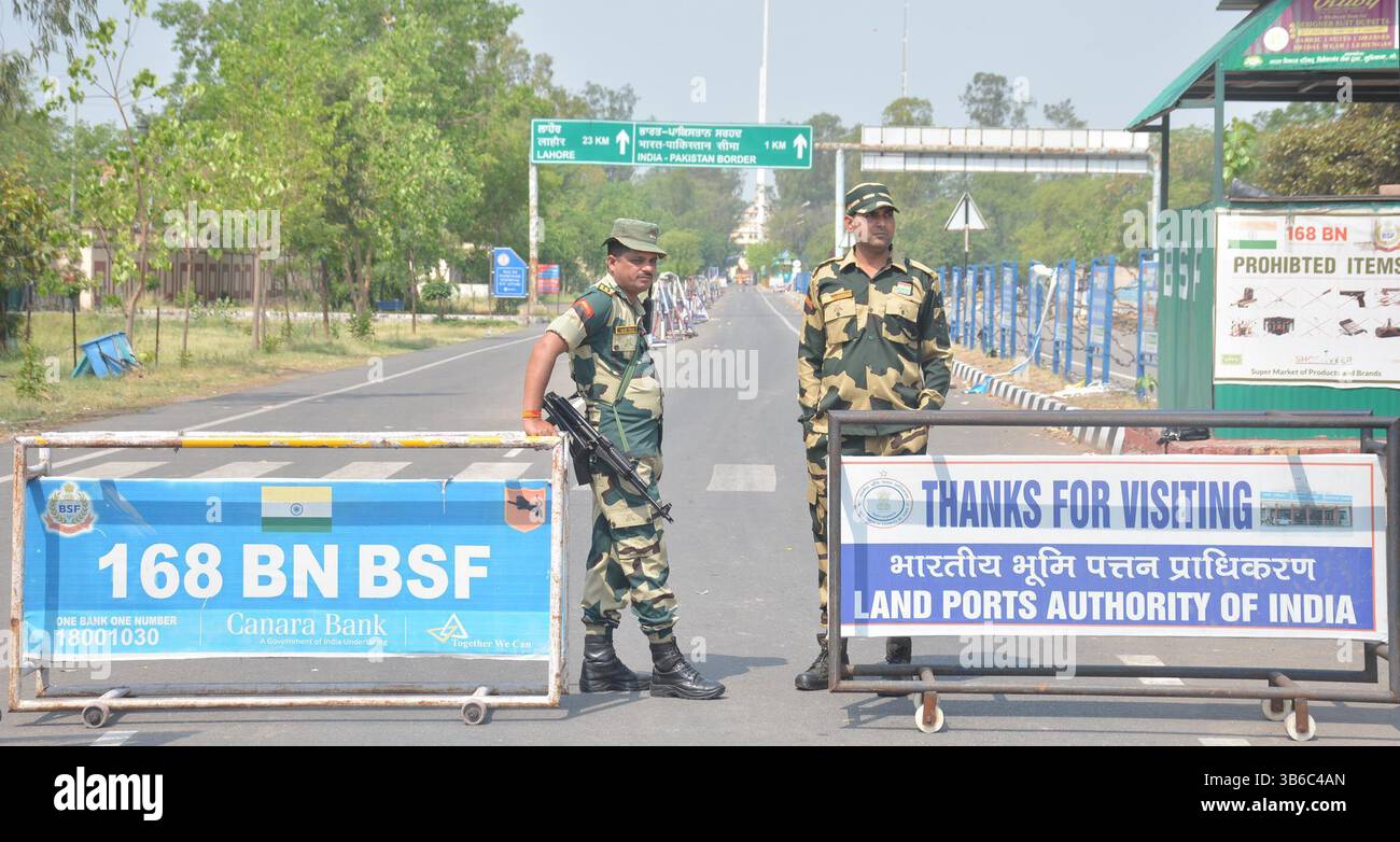 AMRITSAR, INDIA - MAY 3: Border Security Force (BSF) stand guard at ...