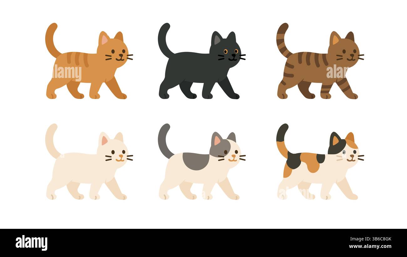 Vector cat cartoon character animal set. Kitten cute pet different ...