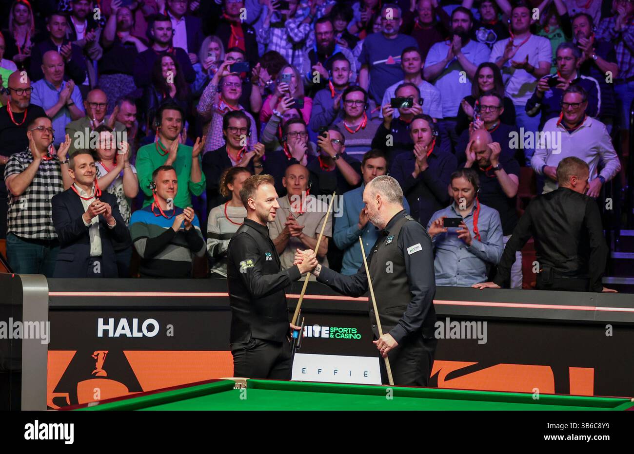 Sheffield, UK. 03rd May, 2025. Judd Trump of England congratulates Mark ...