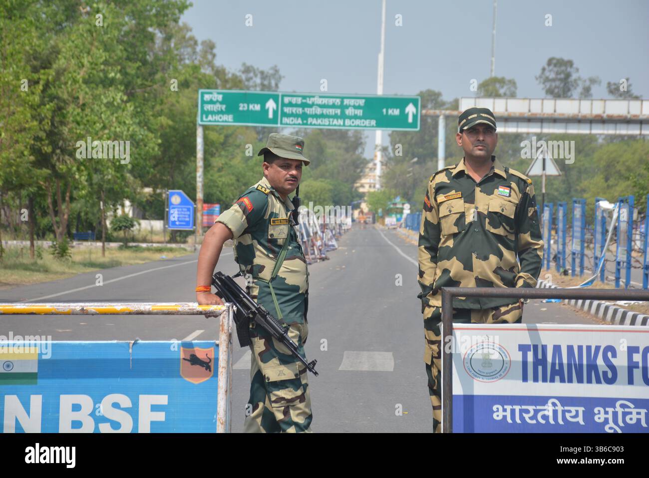 AMRITSAR, INDIA - MAY 3: Border Security Force (BSF) stand guard at ...
