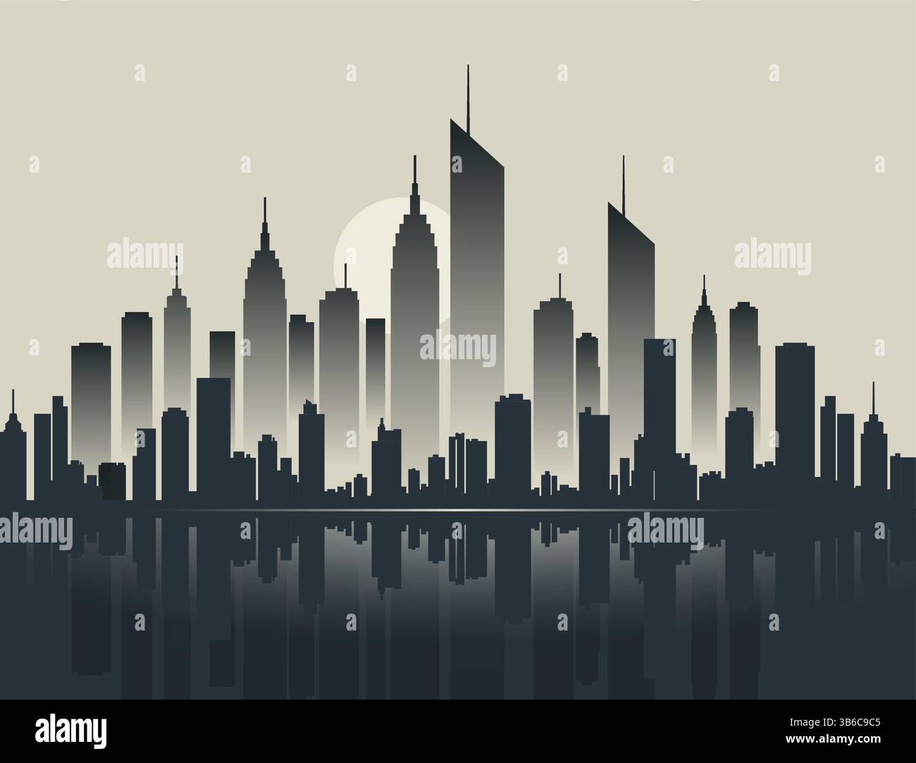 Modern city skyline silhouette gradient buildings reflection effect ...