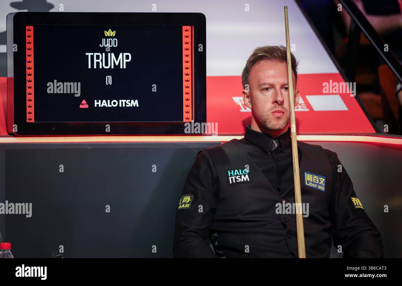 Sheffield, UK. 03rd May, 2025. Judd Trump of England reacts frustrated ...