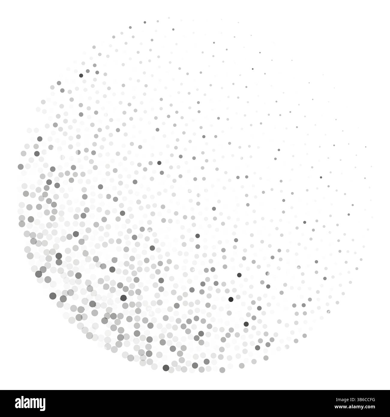 Abstract circular halftone dot pattern in grayscale forming radial ...