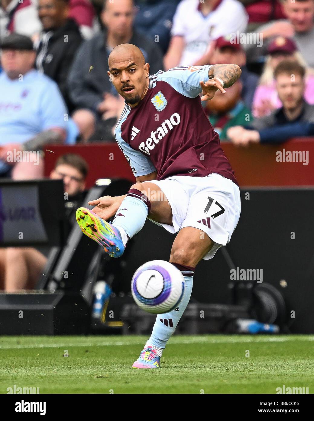 Birmingham, UK. 3rd May, 2025. Donyell Malen of Aston Villa passes the ...