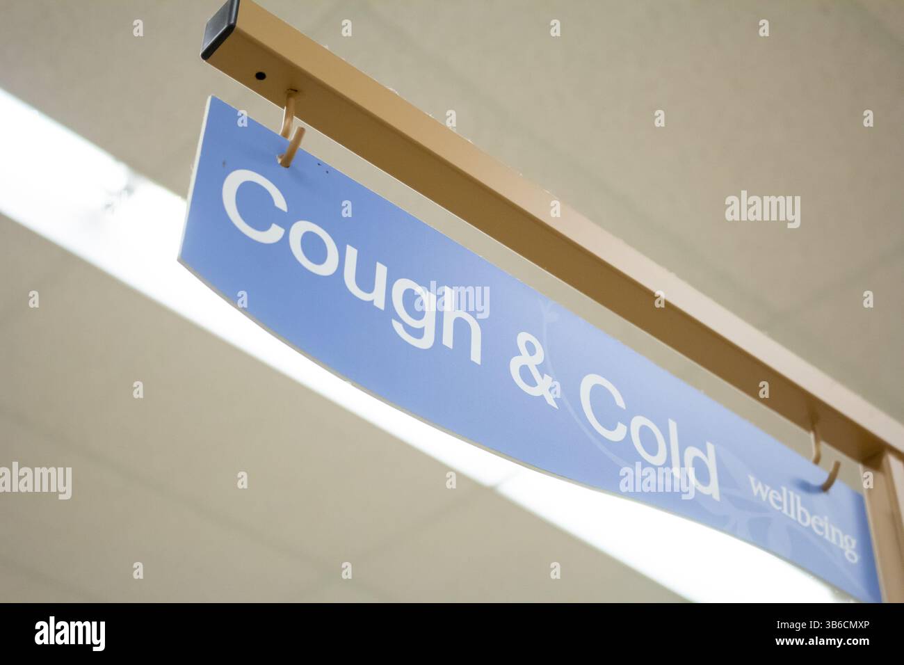 A view of a sign for the cough and cold products section, on display at ...